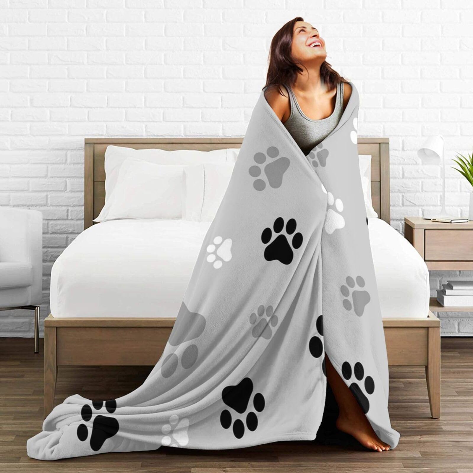Pets Dog Paw Grey Blanket Soft Warm Lightweight Throw Blanket Cozy Plush Bed Blanket for Bedroom Living Rooms Sofa Couch Bed Gifts 40"X30"