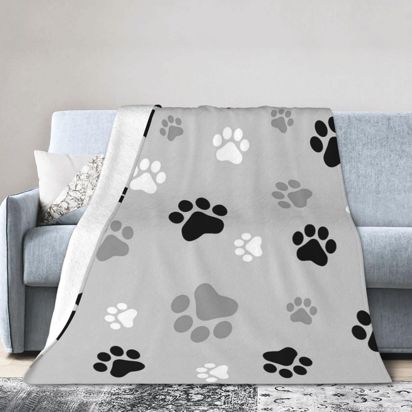 Pets Dog Paw Grey Blanket Soft Warm Lightweight Throw Blanket Cozy Plush Bed Blanket for Bedroom Living Rooms Sofa Couch Bed Gifts 40"X30"