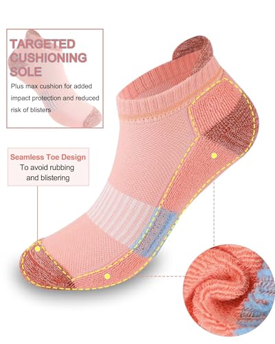 Gpooy Womens Cushioned Ankle High Running Athletic Low Cut Sports Cotton Socks 6-Pairs Multicolor 9-11