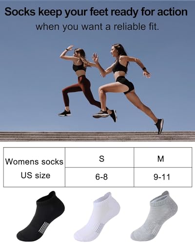 Gpooy Womens Cushioned Ankle High Running Athletic Low Cut Sports Cotton Socks 6-Pairs Multicolor 9-11