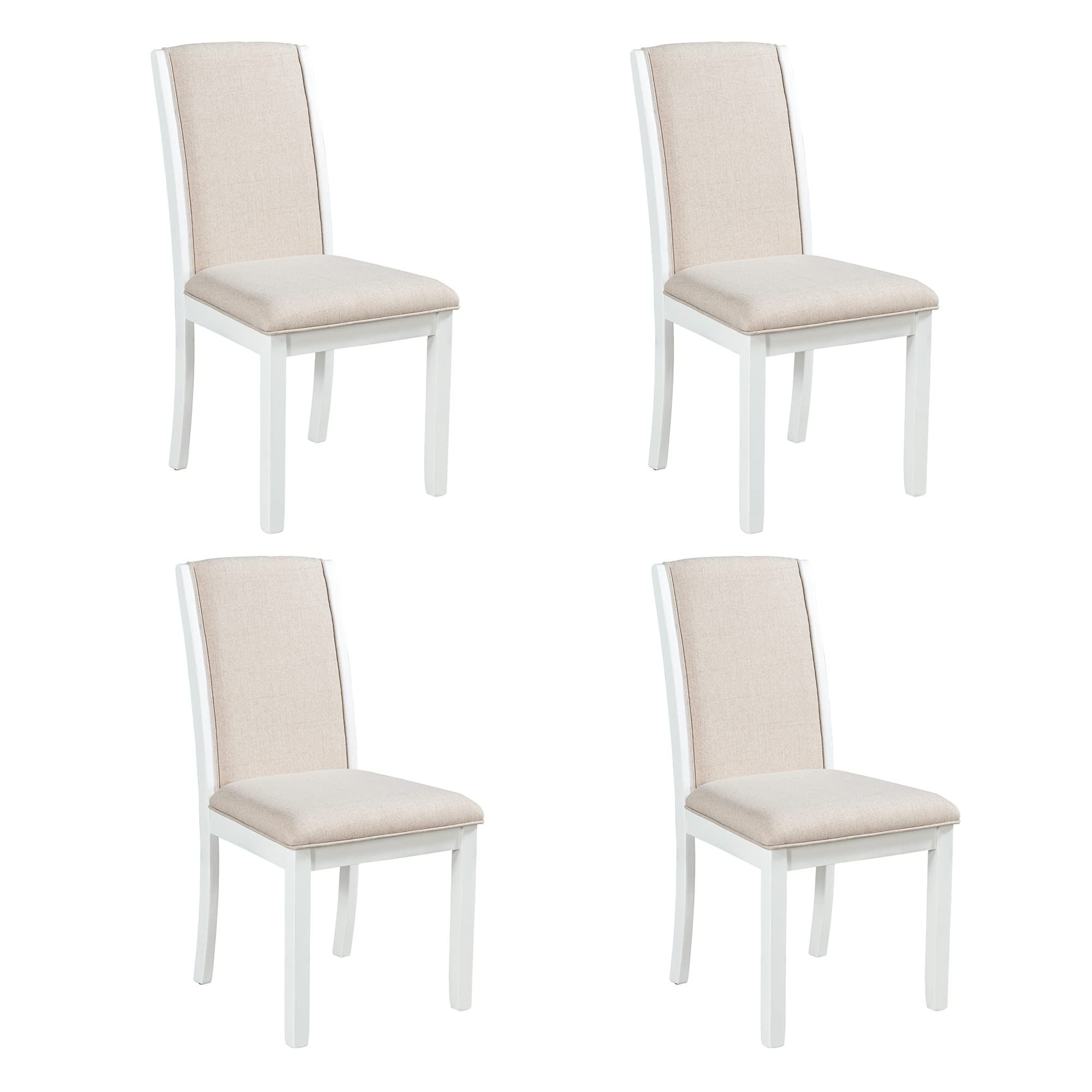 YuiHome Set of 4, Full Back Set with Upholstered, Farmhouse Dining Chairs with Solid Wood Frame and Legs,White+Cushion Beige