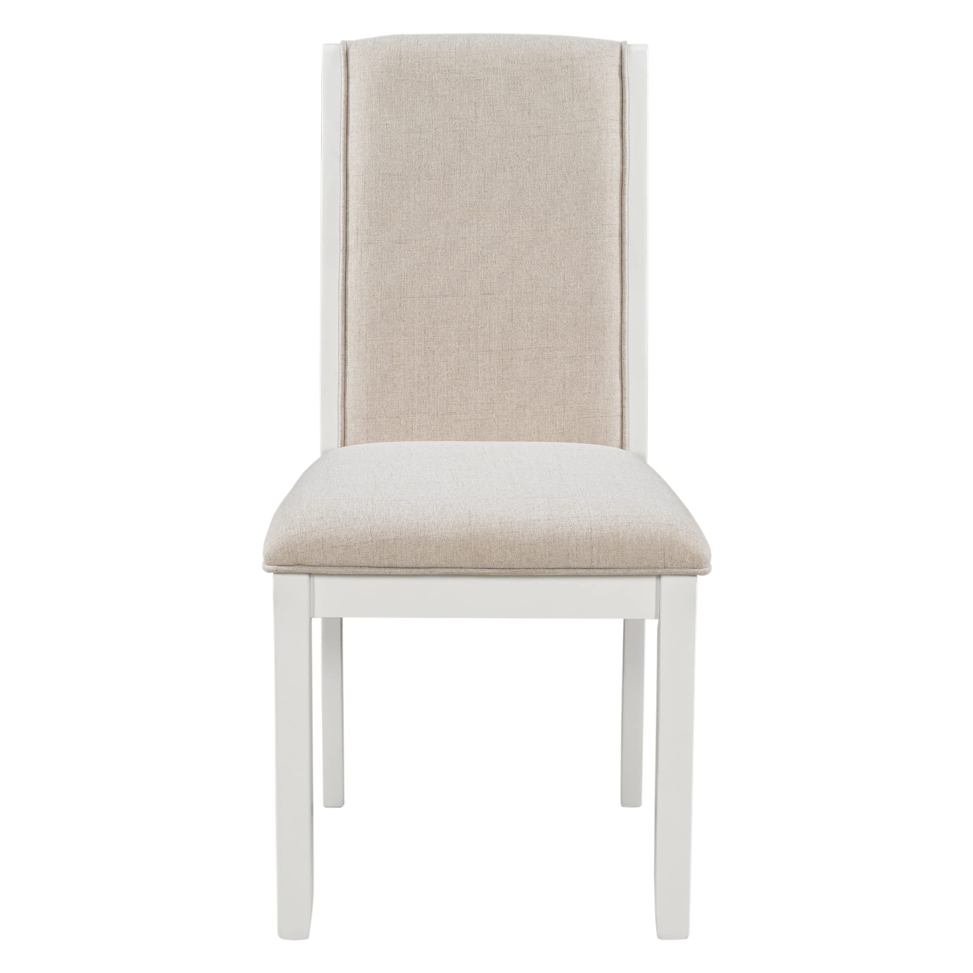 YuiHome Set of 4, Full Back Set with Upholstered, Farmhouse Dining Chairs with Solid Wood Frame and Legs,White+Cushion Beige