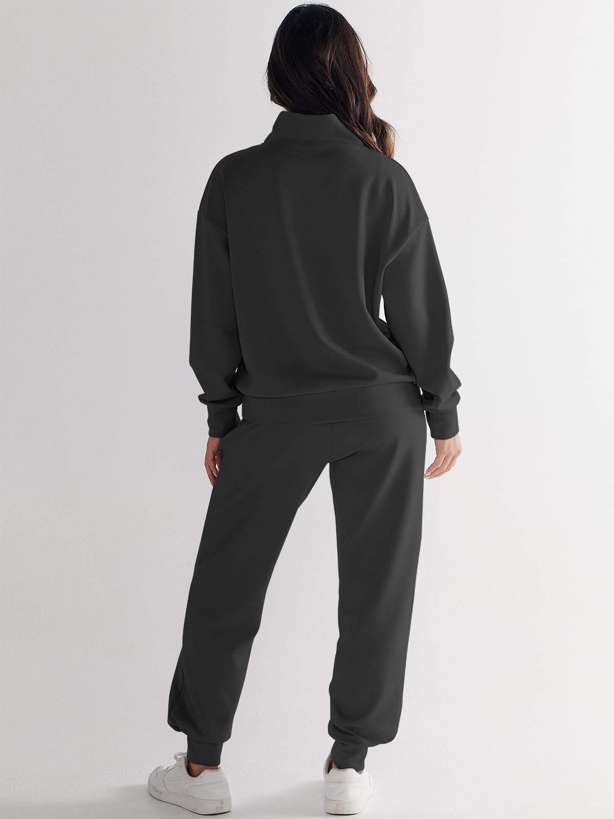 ANRABESS Women's 2 Piece Outfits Sweatsuit Half Zip Sweatshirt Jogger Sweatpant Trendy 2025 Fall Lounge Set Tracksuit Clothes Black Large
