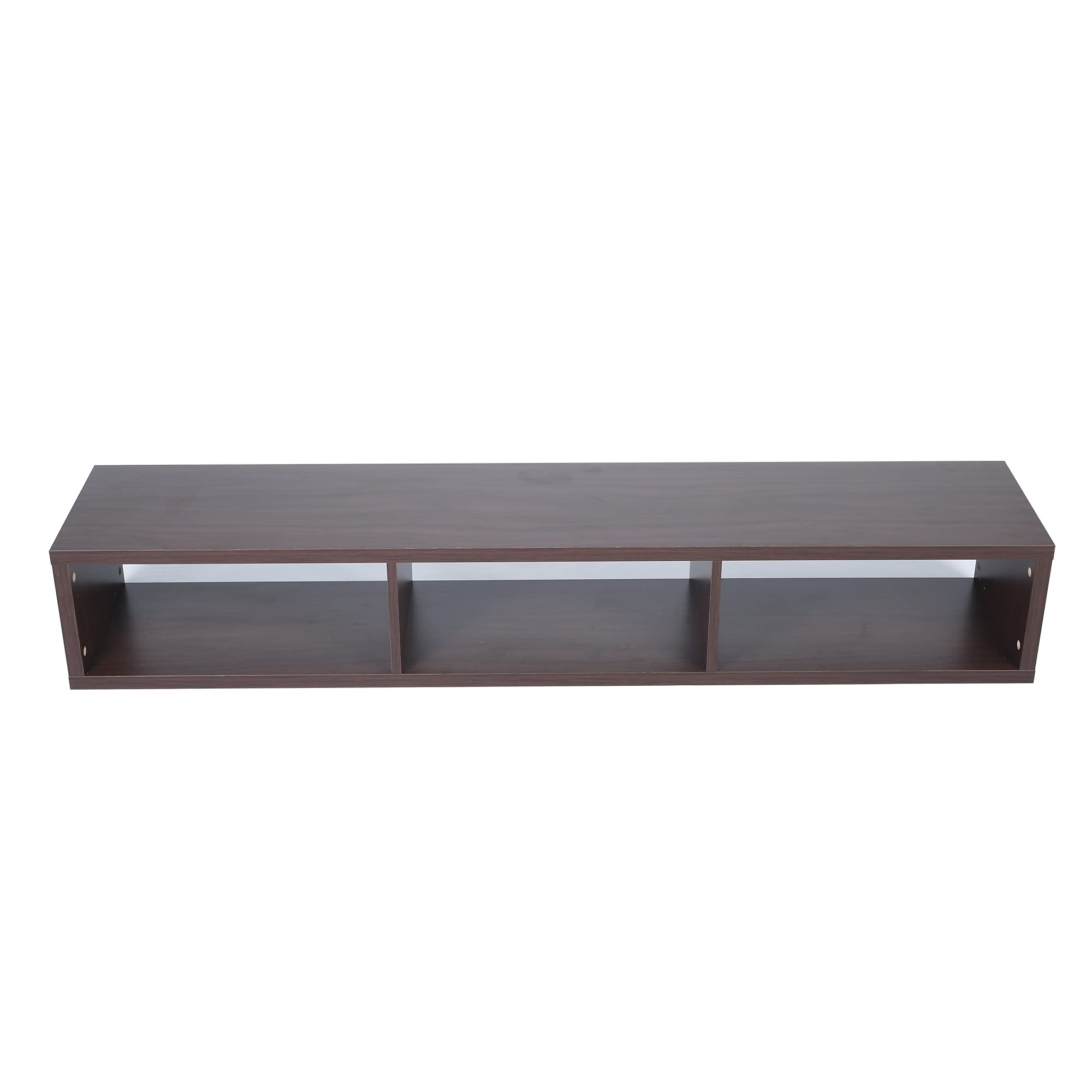 DHHU 60" Shallow, Modern Wall Mounted Floating TV Stand with 3 Open Compartments, Wooden Entertainment Center Media Console Storage Shelf, Holds up to 120 lbs, Walnut