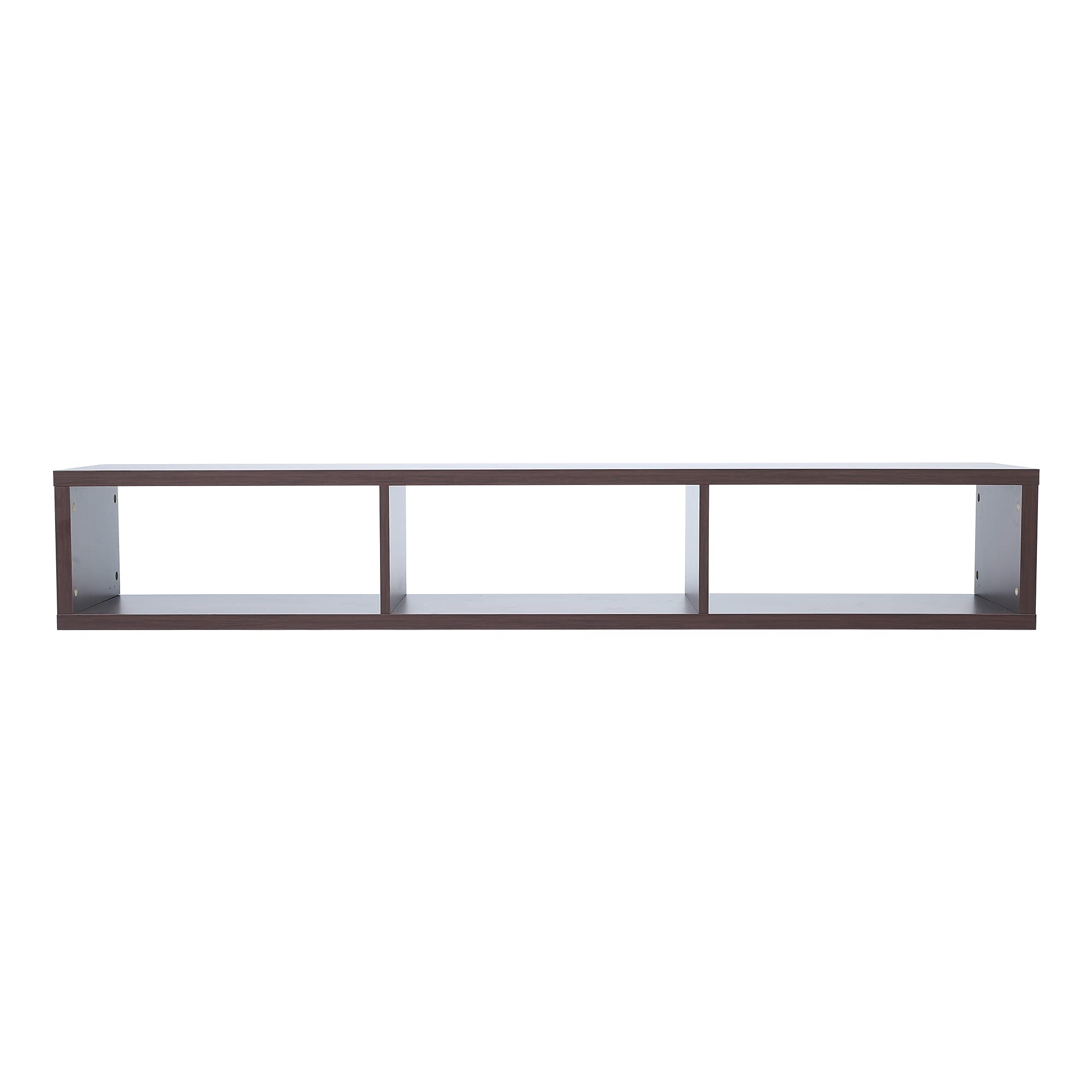 DHHU 60" Shallow, Modern Wall Mounted Floating TV Stand with 3 Open Compartments, Wooden Entertainment Center Media Console Storage Shelf, Holds up to 120 lbs, Walnut