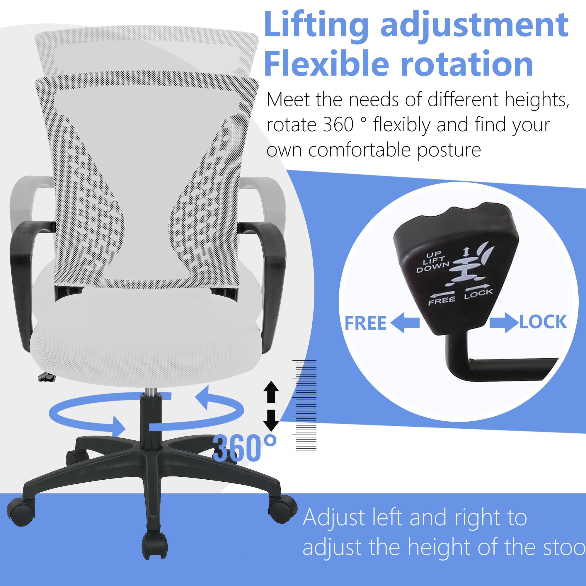PayLessHere Office Chair Desk Computer Chair Ergonomic Adjustable Executive Mesh Mid Back with 360 Degree Swivel Wheels Lumbar Support Armrest, Grey