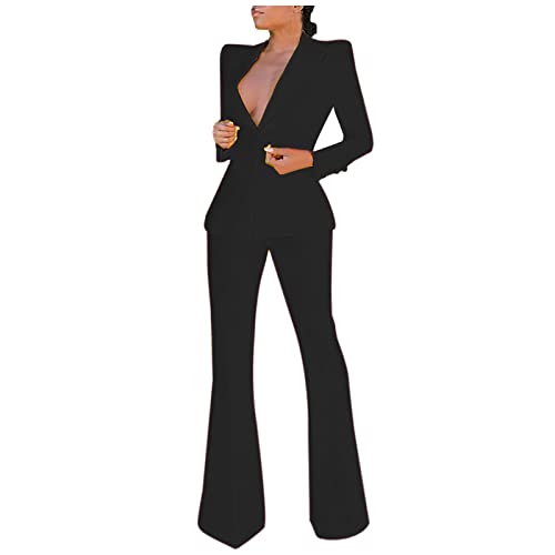 H-966 Black Spandex Blazer Sets for Women Winter Fall Work Office Blazer Elegant Straight Leg Plain Pants Blazer Outfits Sets Ladies 2023 Clothing Trendy K5 XL