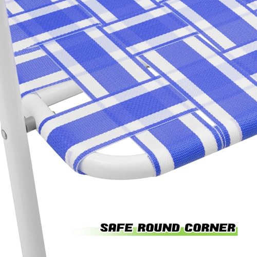 Magshion Folding Webbed Lawn Beach Chair for Adults, Lightweight Steel Frame, Portable Outdoor Camping Chairs for Fishing, Patio, Yard & Garden, Support to 250 lbs (2-Pack, Blue)
