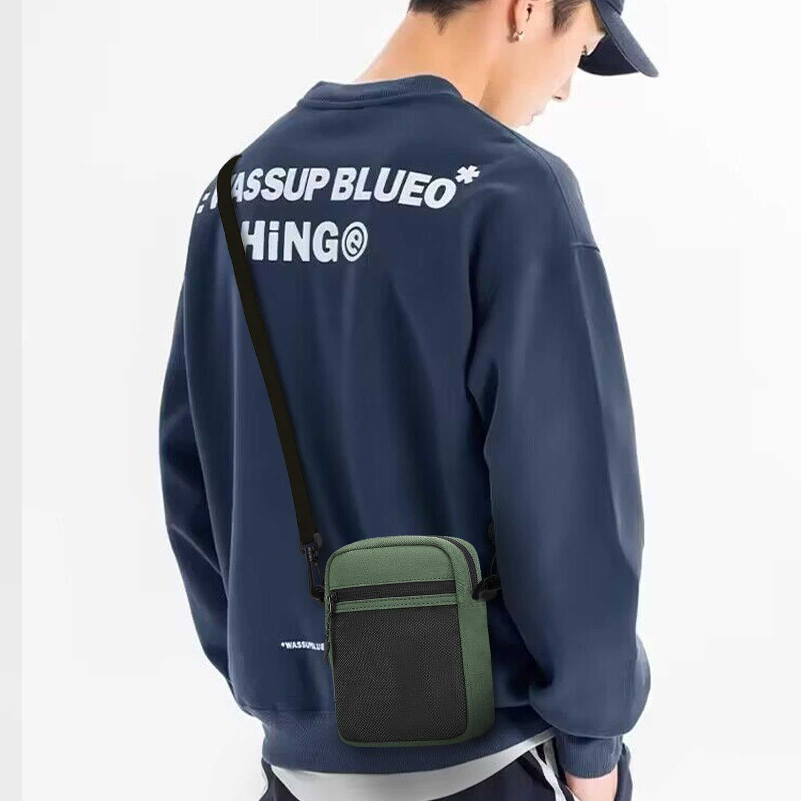 El-fmly Small Cross-body Sling Bags for Men Women, Mini Messenger Bag Shoulder Pouch for Daily Use (Navy Blue)