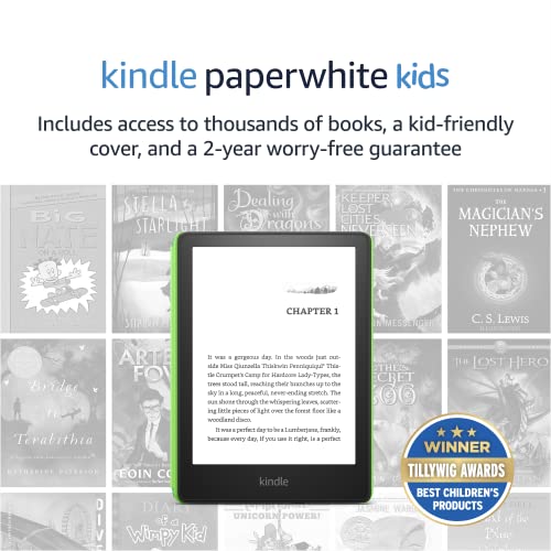 Kindle Paperwhite Kids (8 GB) β Made for reading - access thousands of books with Amazon Kids+, 2-year worry-free guarantee