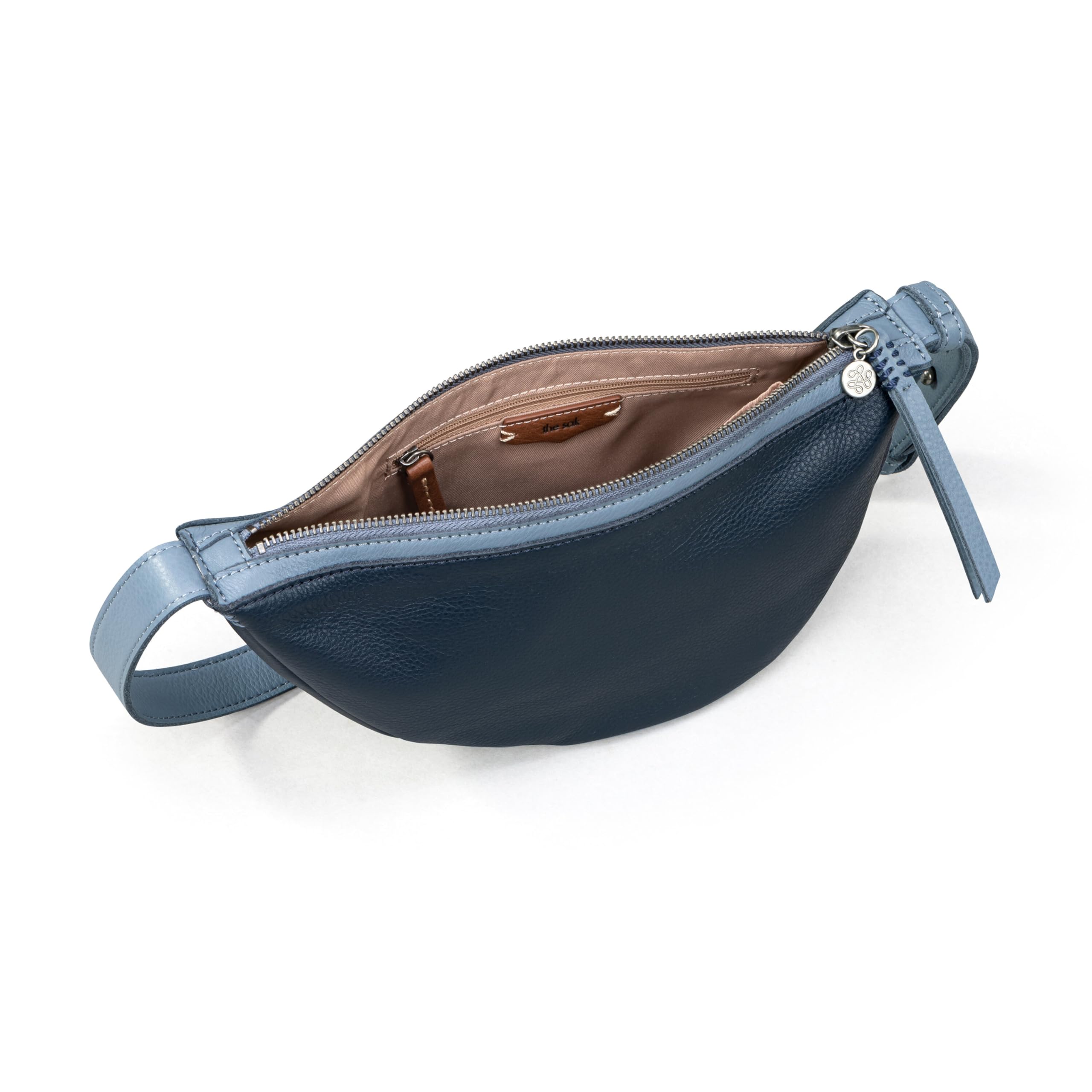 The Sak Tess Sling Bag in Leather, Adjustable Crossbody Strap, Indigo Block