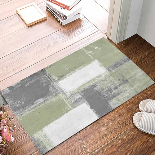 Indoor Door Mat,Sage Green Abstract Painting 20 x 32 inch Large Non-Slip Absorbent Dirt Entrance Mat, Washable Low Profile Inside Floor Mat Doormats for Entryway