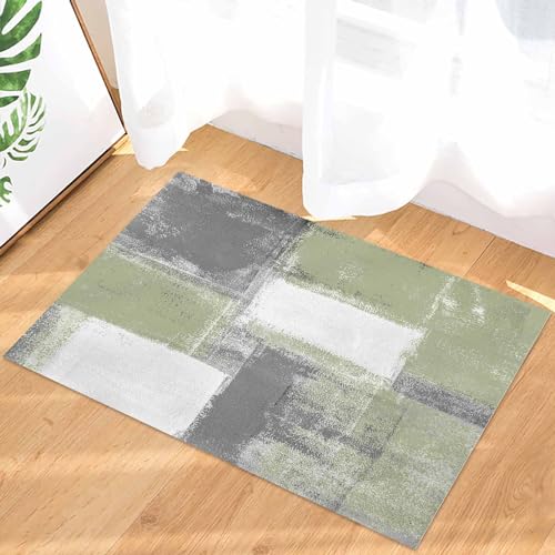 Indoor Door Mat,Sage Green Abstract Painting 20 x 32 inch Large Non-Slip Absorbent Dirt Entrance Mat, Washable Low Profile Inside Floor Mat Doormats for Entryway