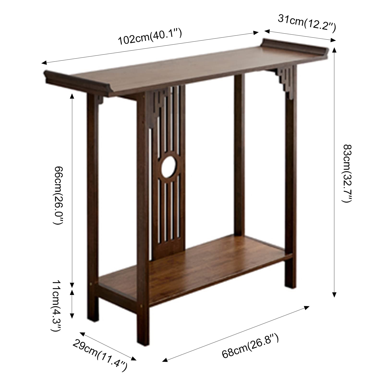QUEWATSA 2-Tier Entryway Vintage Table, Bamboo Storage Console Table Sofa Table End Table Plant Photo Displaying Shelf Vintage Storage Shelves Living Room Long Accent End Table Sideboard (102*29*83cm)