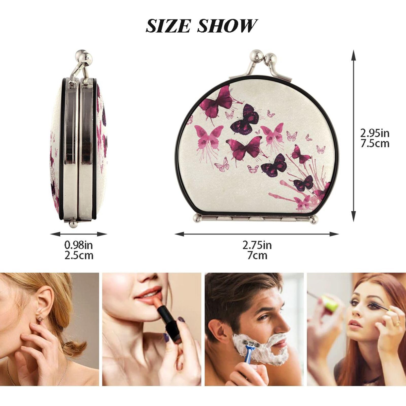 Tatenale Mirror for Women Purse Portable Makeup Mirror Pocket Small Hand Mirror Travel Carry ON Fold Mirror Round Butterflies Pink