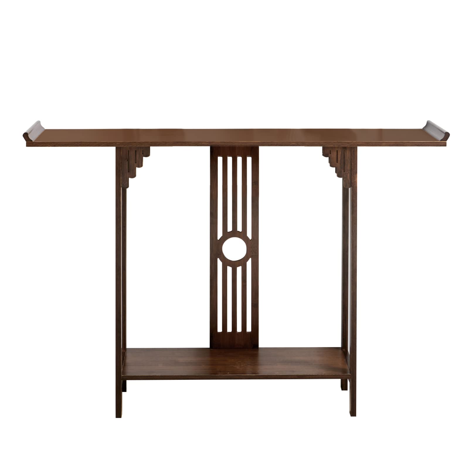 QUEWATSA 2-Tier Entryway Vintage Table, Bamboo Storage Console Table Sofa Table End Table Plant Photo Displaying Shelf Vintage Storage Shelves Living Room Long Accent End Table Sideboard (102*29*83cm)