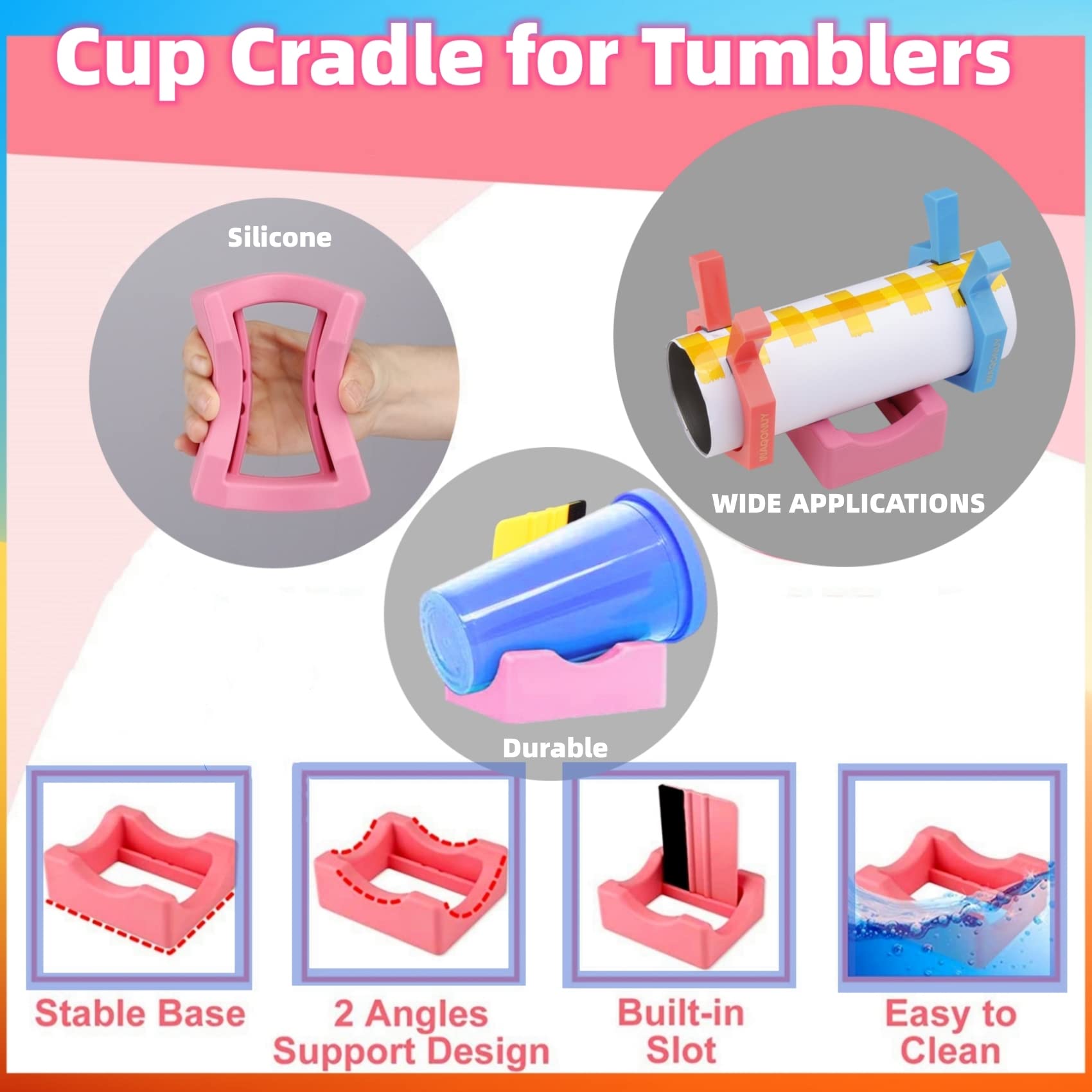 3-Size Tumbler Clamp for Sublimation,Cup Cradle for Crafting Tumblers,Sublimation Cup Holder Clamp for 20oz 30oz Cups,Mug Clamps for Sublimation,Tumbler Wrapper