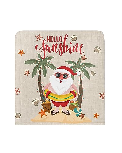 AMZRicher Christmas Chair Back Covers for Dining Chairs 4 Pack, Washable Removable Chair Slipcover Back Chair Protector for Wedding Party Baby Shower Coastal Santa Xmas Beach Starfish Shell