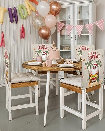 AMZRicher Christmas Chair Back Covers for Dining Chairs 4 Pack, Washable Removable Chair Slipcover Back Chair Protector for Wedding Party Baby Shower Coastal Santa Xmas Beach Starfish Shell