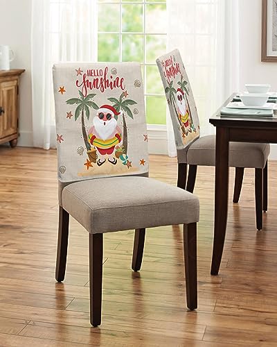 AMZRicher Christmas Chair Back Covers for Dining Chairs 4 Pack, Washable Removable Chair Slipcover Back Chair Protector for Wedding Party Baby Shower Coastal Santa Xmas Beach Starfish Shell
