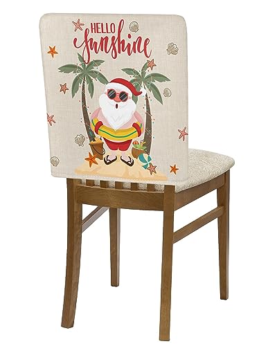 AMZRicher Christmas Chair Back Covers for Dining Chairs 4 Pack, Washable Removable Chair Slipcover Back Chair Protector for Wedding Party Baby Shower Coastal Santa Xmas Beach Starfish Shell