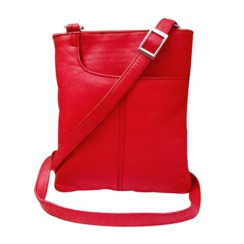 Rising Bloom Handmade Real Leather Cross Body Bag Messenger Bag Soft Shoulder Bag Organizer For Ladies Mens Unisex New (Red Leather)