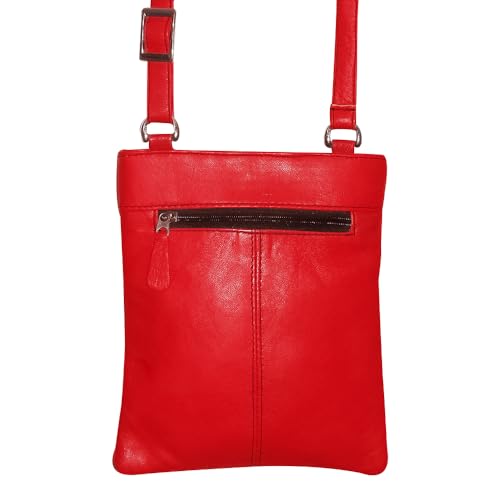 Rising Bloom Handmade Real Leather Cross Body Bag Messenger Bag Soft Shoulder Bag Organizer For Ladies Mens Unisex New (Red Leather)
