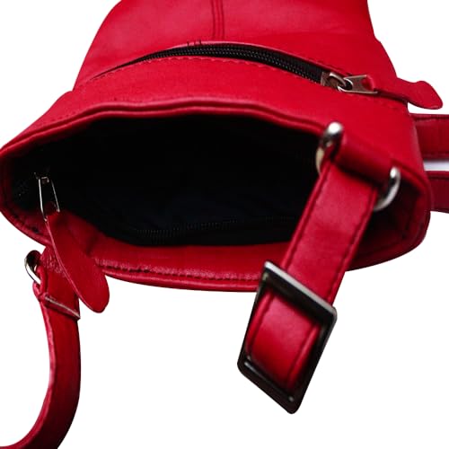 Rising Bloom Handmade Real Leather Cross Body Bag Messenger Bag Soft Shoulder Bag Organizer For Ladies Mens Unisex New (Red Leather)