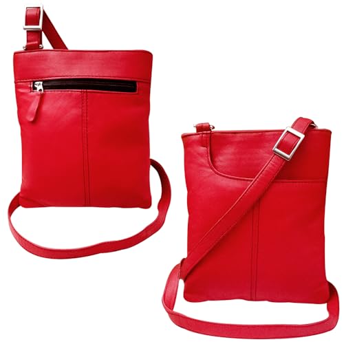 Rising Bloom Handmade Real Leather Cross Body Bag Messenger Bag Soft Shoulder Bag Organizer For Ladies Mens Unisex New (Red Leather)