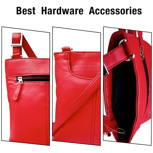 Rising Bloom Handmade Real Leather Cross Body Bag Messenger Bag Soft Shoulder Bag Organizer For Ladies Mens Unisex New (Red Leather)
