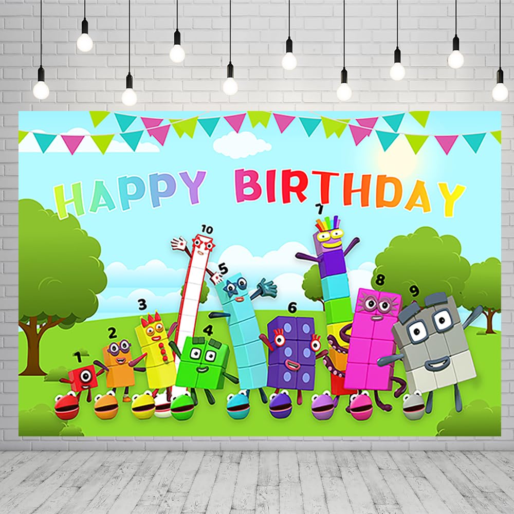 Numberblocks Backdrop for Birthday Party Supplies 59x38in Green Number Banner for Baby Shower Birthday Party Decoration