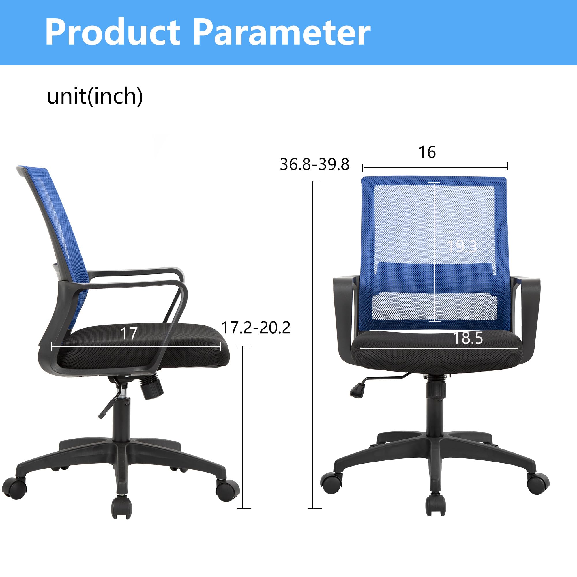 PayLessHere Office Chair Computer Chair Ergonomic Mesh Chair Mid-Back Home Office Swivel Chair Modern Desk Chair with Wheels Armrests Lumbar Support (Blue)