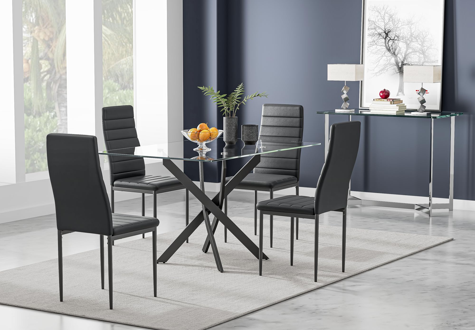 NIERN Black Dining Chairs Set of 4, Modern High Back Soft Padded Dining Room Chair Kitchen Chair for Dining Room, Kitchen (4, Black)