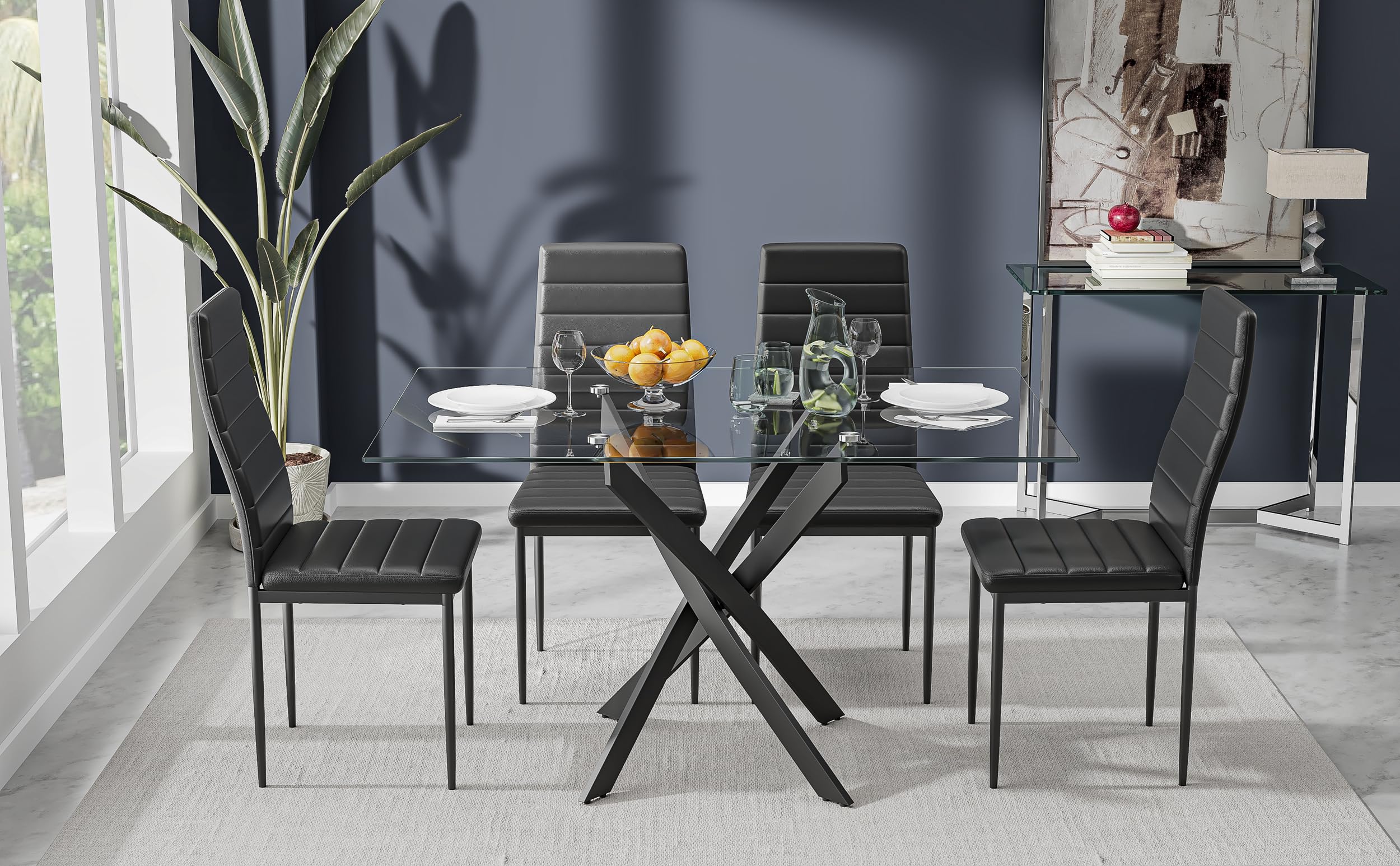 NIERN Black Dining Chairs Set of 4, Modern High Back Soft Padded Dining Room Chair Kitchen Chair for Dining Room, Kitchen (4, Black)