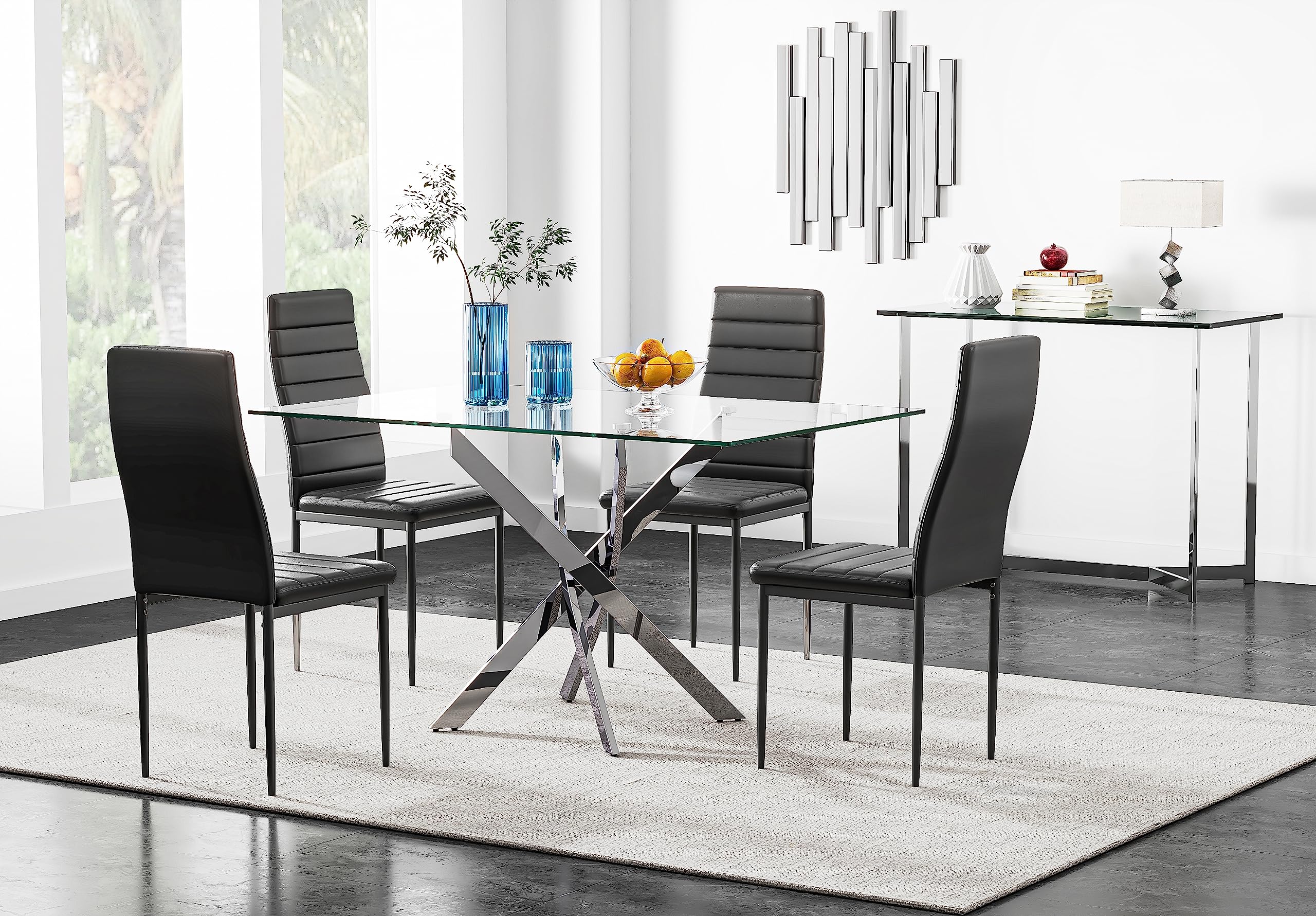 NIERN Black Dining Chairs Set of 4, Modern High Back Soft Padded Dining Room Chair Kitchen Chair for Dining Room, Kitchen (4, Black)