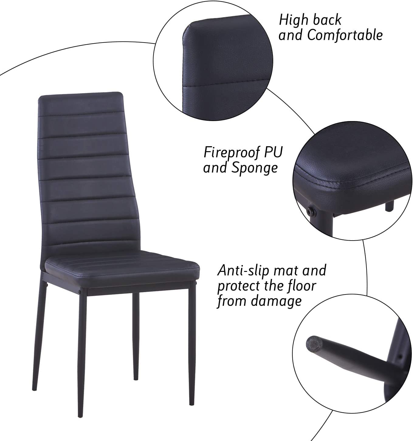 NIERN Black Dining Chairs Set of 4, Modern High Back Soft Padded Dining Room Chair Kitchen Chair for Dining Room, Kitchen (4, Black)