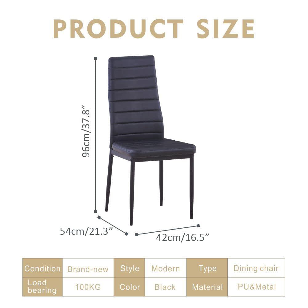 NIERN Black Dining Chairs Set of 4, Modern High Back Soft Padded Dining Room Chair Kitchen Chair for Dining Room, Kitchen (4, Black)