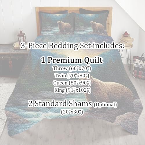 Full Size Bear Quilt - Custom Durable Bear Bed Set Twin Bear Bed Sheets Bear Comforter Set Queen for Bear Lover Men Boys Girls Lightweight Bear Bed Set Twin Bear Blanket Adult for Bedroom Bear Gifts