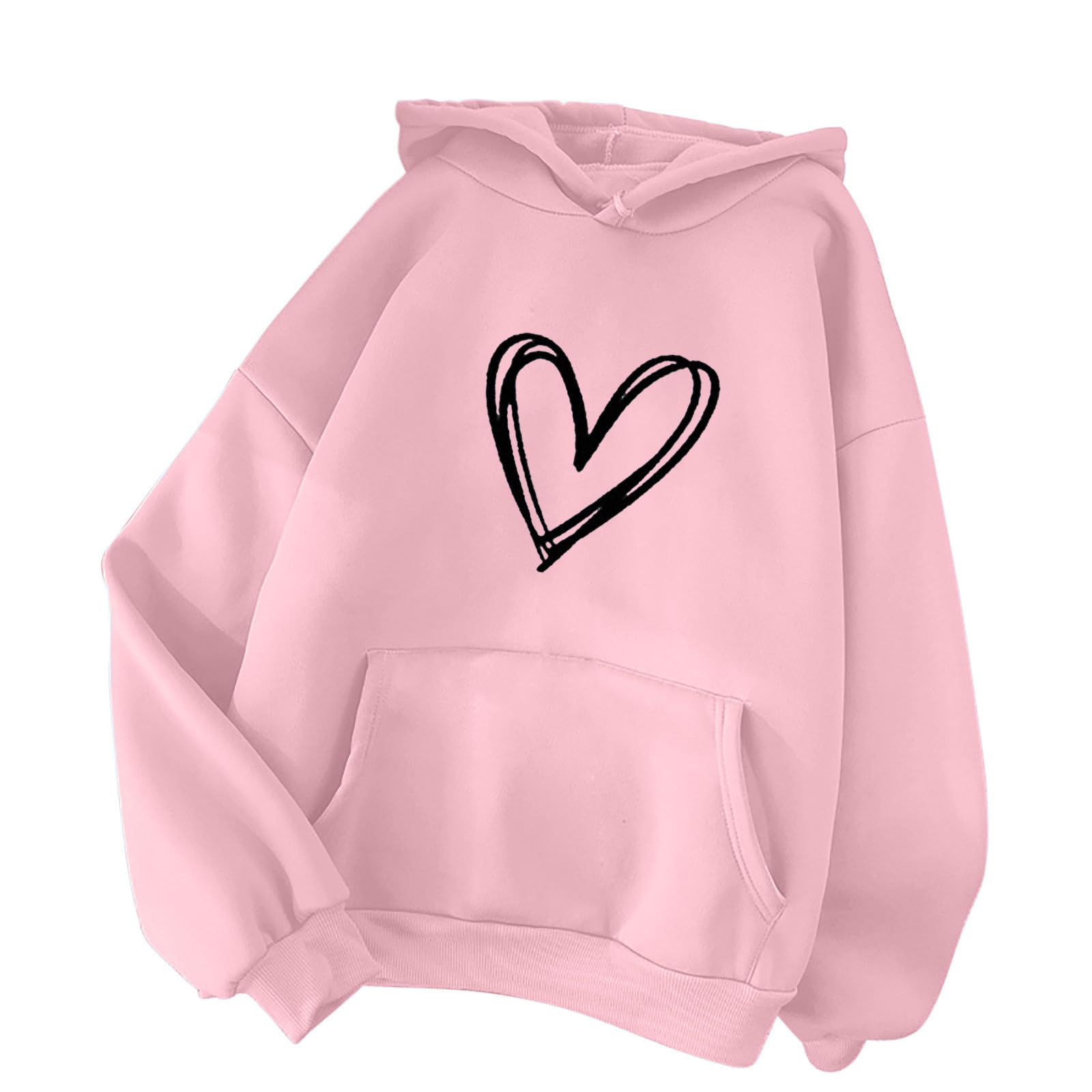my recent orders placed by me Womens Heart Print Hoodies Casual Plus Size Long Sleeve Hooded Sweatshirts Oversized Graphic Cute Preppy Clothes Pink XXL