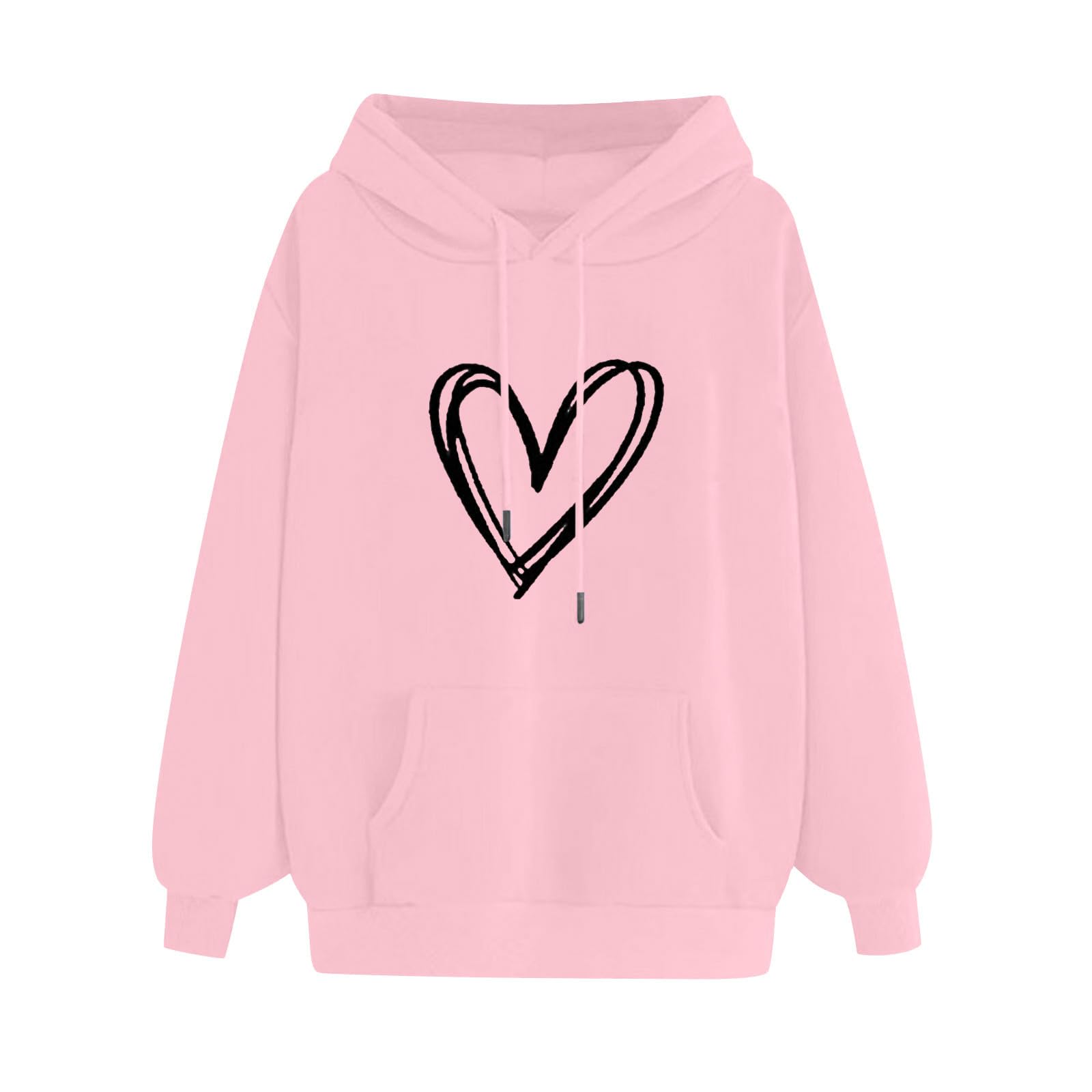 my recent orders placed by me Womens Heart Print Hoodies Casual Plus Size Long Sleeve Hooded Sweatshirts Oversized Graphic Cute Preppy Clothes Pink XXL