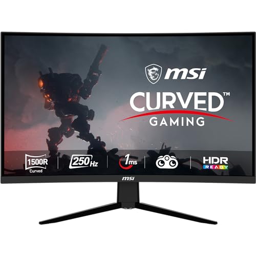 MSI G32C4X, 32" Gaming Monitor, 1920 x 1080 (FHD) Curved Gaming Monitor, 1 ms, 250Hz, FreeSync, 1500R, HDMI, DisplayPort, Tilt Adjustable, Black