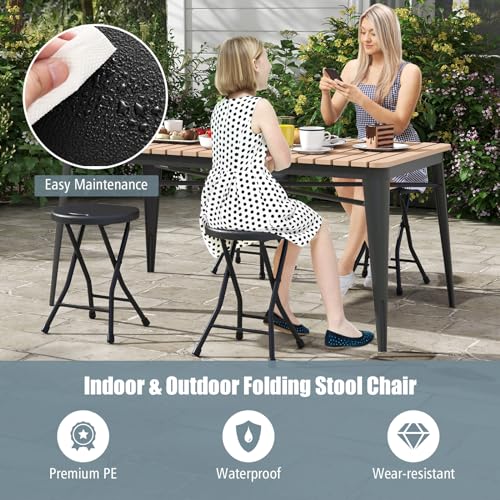 Giantex Set of 2 Folding Stool, Round Foldable Bar Stools, 2 Pack Portable Folding Chairs with Handle, Collapsible Stools 18 Inch 330lbs Capacity for Camping RV Party (Black)