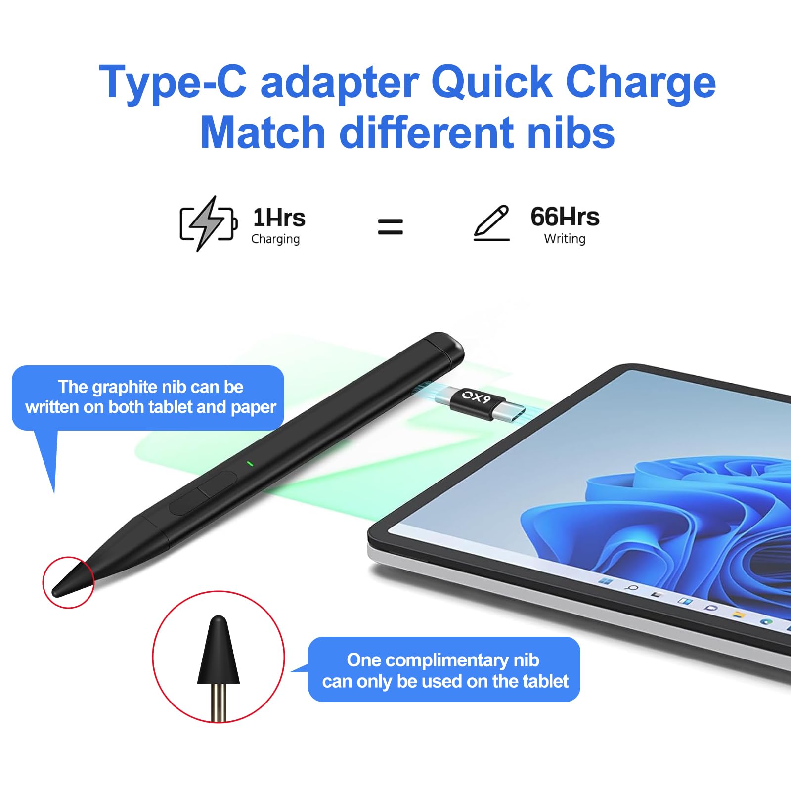 Slim Pen 2 for Microsoft Surface with 4096 Pressure, Eraser & Right-Click, Palm Rejection,Graphite Nib,for Surface Pro 11/10/9/8/7/6/5/4/3/X,Surface Go 3/2/1,Book 3/2/1,Laptop1-3,Surface Studio 2+/2/1