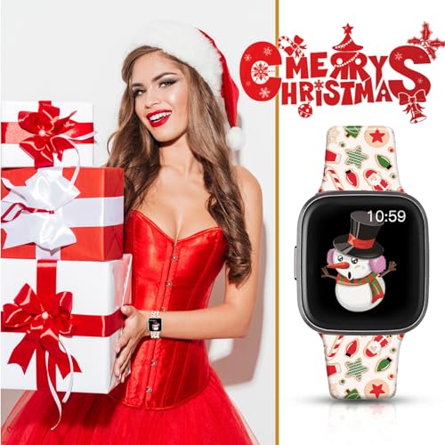 DOO UC Christmas Holiday Watch Bands Compatible with Fitbit Versa 2/Lite/SE, Happy Christmas Silicone Sport Strap Replacement for Men Women