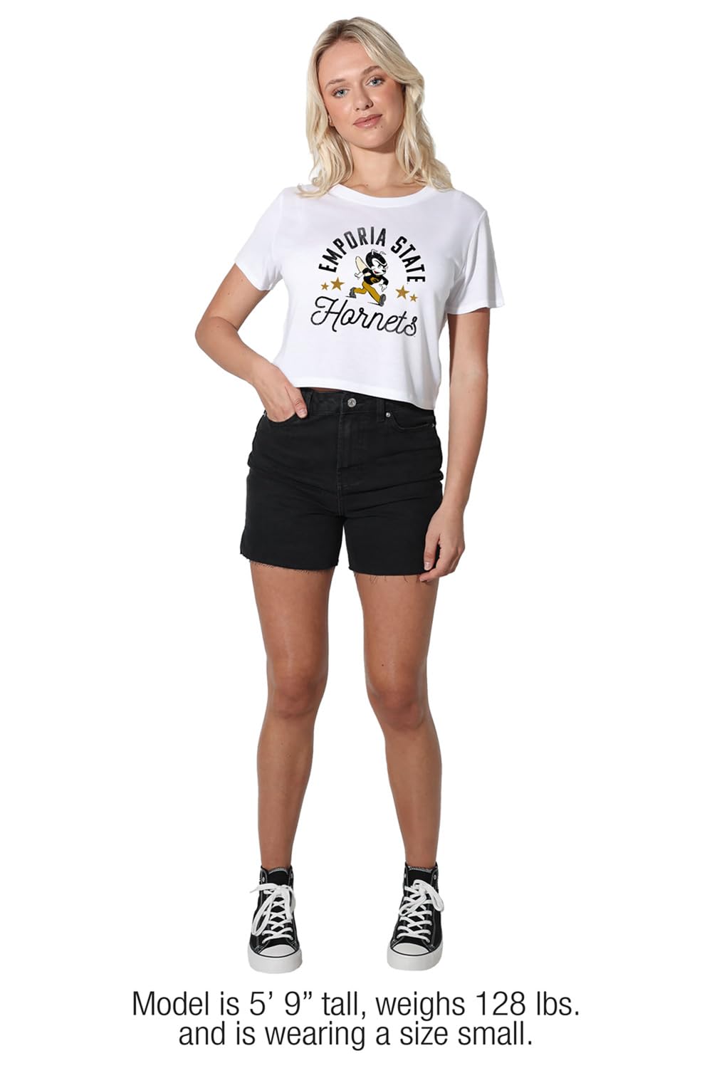 Emporia State University Hornets Women's Crop Top T-Shirt, White, Small