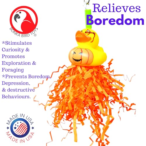 Bonka Bird Toys Halloween Ducks 8" x 3.50", Medium Parrot Chew Preen Spooky Cage Toy, Conure, Quaker, Cockatiel, and Similar (2958 Bat Duck)