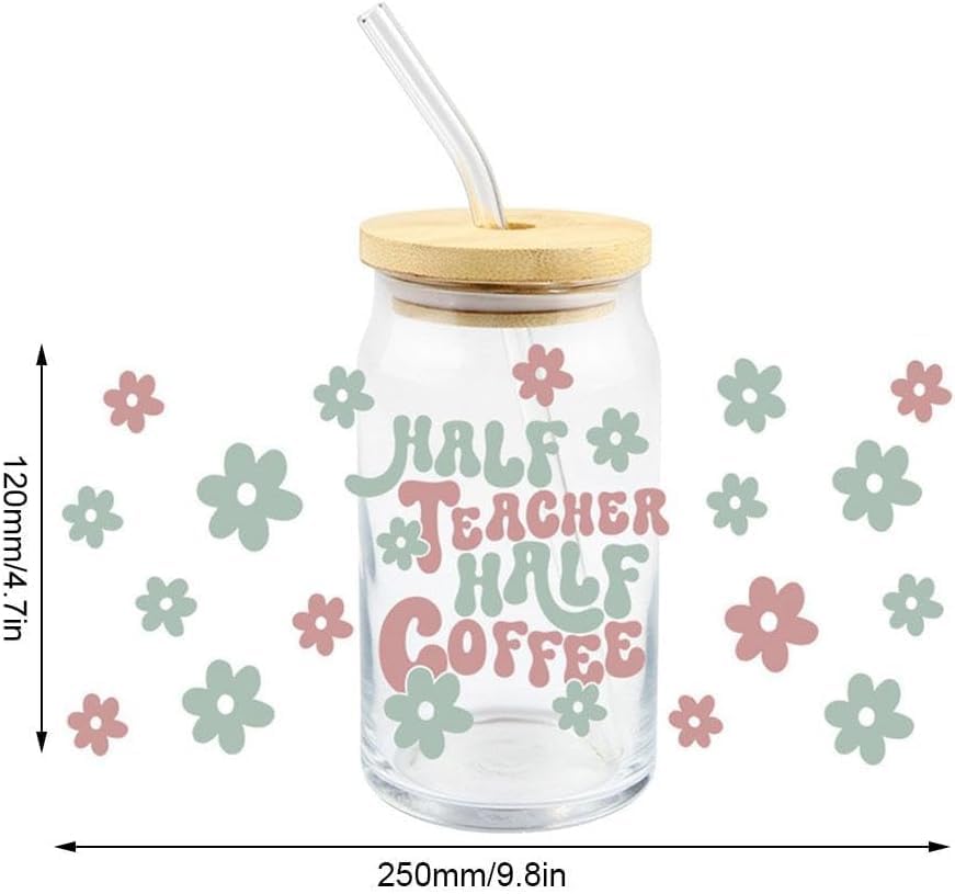 Flower UV DTF Cup Wrap Transfer Sticker Teacher's Day Theme Rub on Transfers for Crafting Waterproof Flower Pattern Decorative Decals for Glass Cups Stickers and Sticker Machines