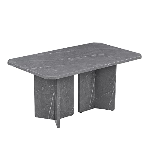 GLORHOME 6-Piece Modern Style Set | Faux Marble Table | 4 Upholstered Dining Chairs & 1 Bench | Contemporary Design | Gray, Gray12