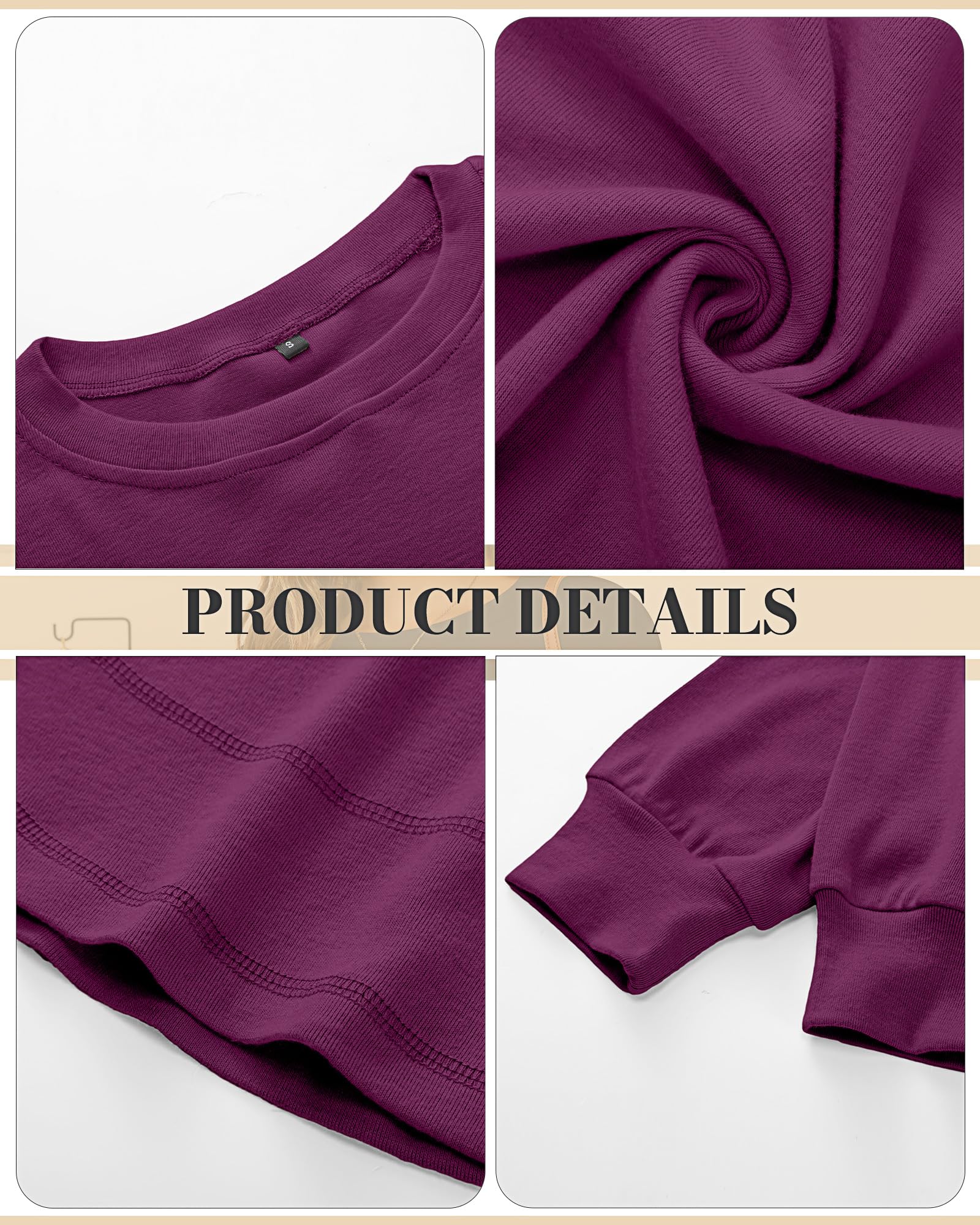 Riyiper 2 Pack Women's Crew Neck Sweatshirts, Long Sleeve Casual Shirts Loose Fit Cotton Tunic Tops Basic Soft Cute Pullover(Large,Dark Blue, Fuchsia)