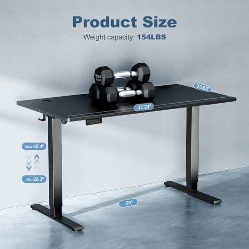 DUMOS, 48 x 24’’ Ergonomic Height, Electric Splice Board Adjustable Computer Desk Sit Stand Up Table for Home Office, 48'' x 24'', Black